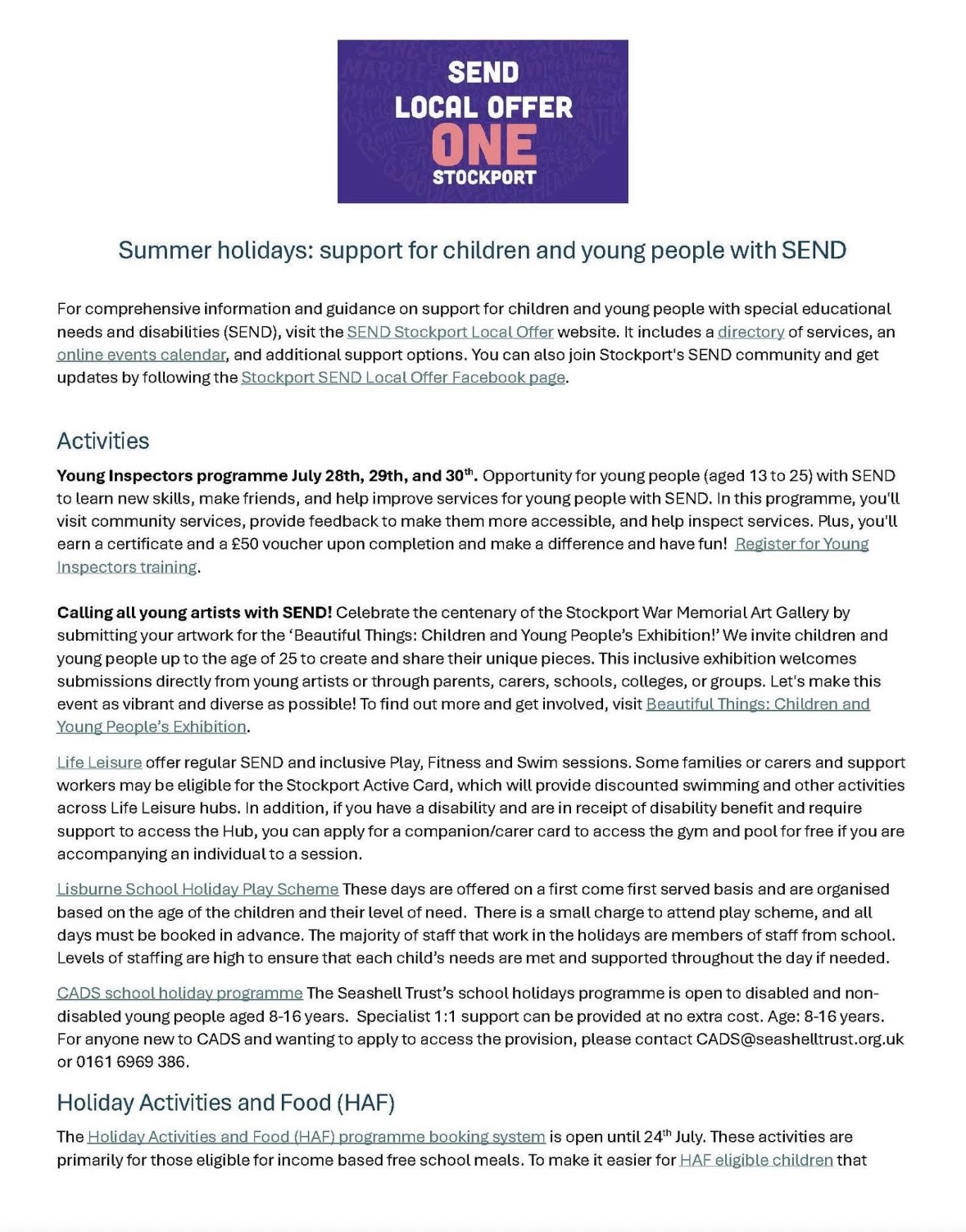 SEND Local Offer - One Stockport (Summer 25) - Reddish Hall School